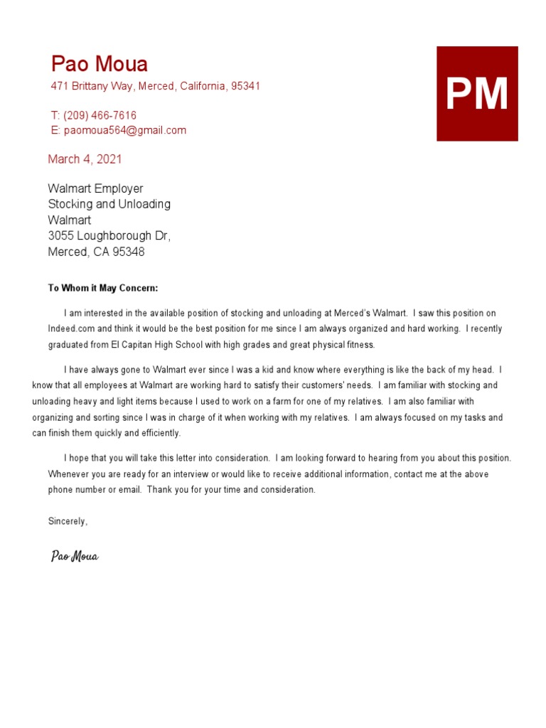 Cover Letter - Pao Moua | PDF