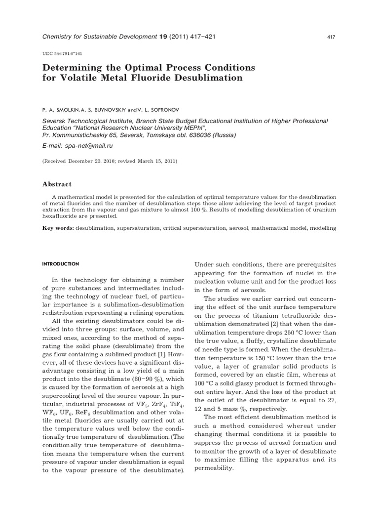 Determining The Optimal Process Conditions For Volatile Metal Fluoride Desublimation | PDF ...