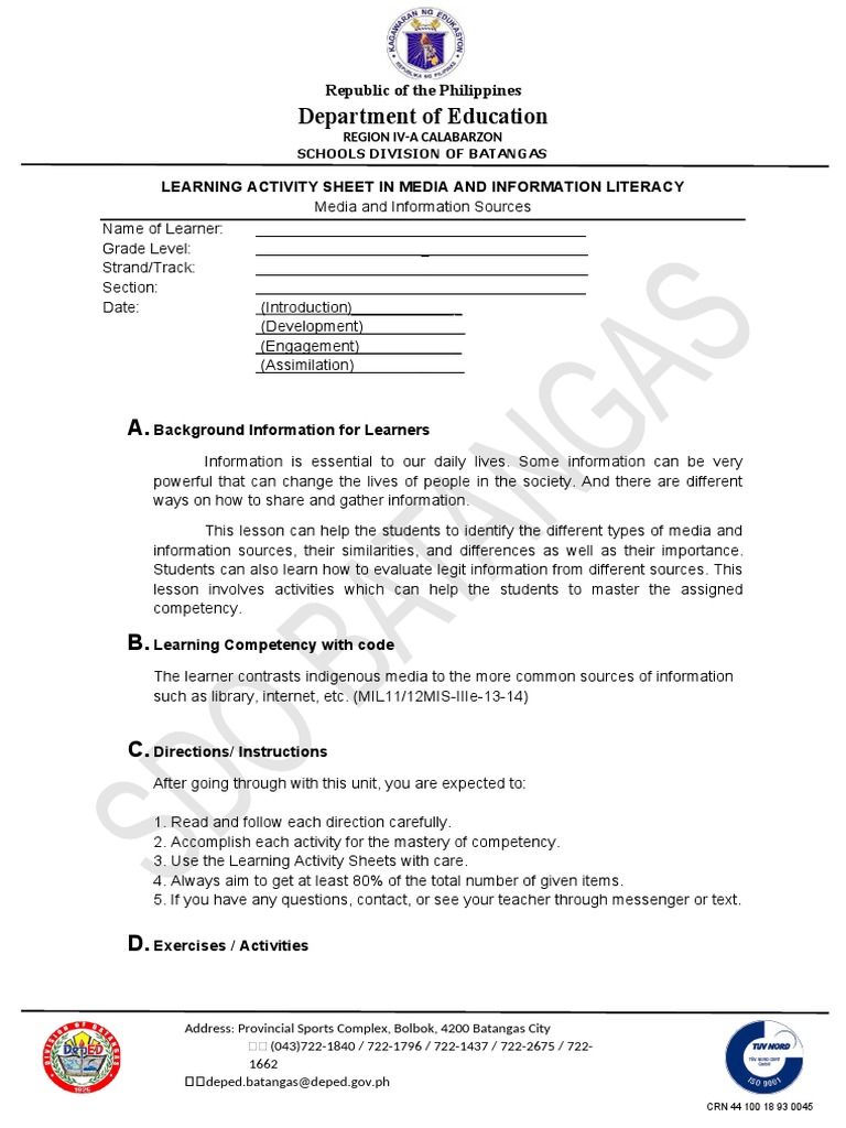 Evaluating Media and Information Literacy: A Learning Activity Sheet ...