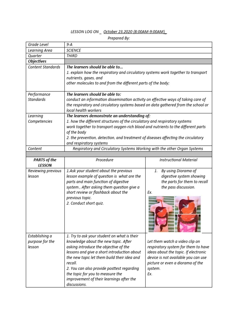 Lesson Plan | PDF | Respiratory Tract | Lung