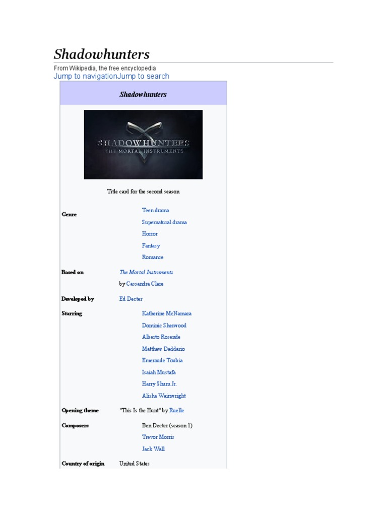 Shadowhunters: Jump To Navigationjump To Search | PDF
