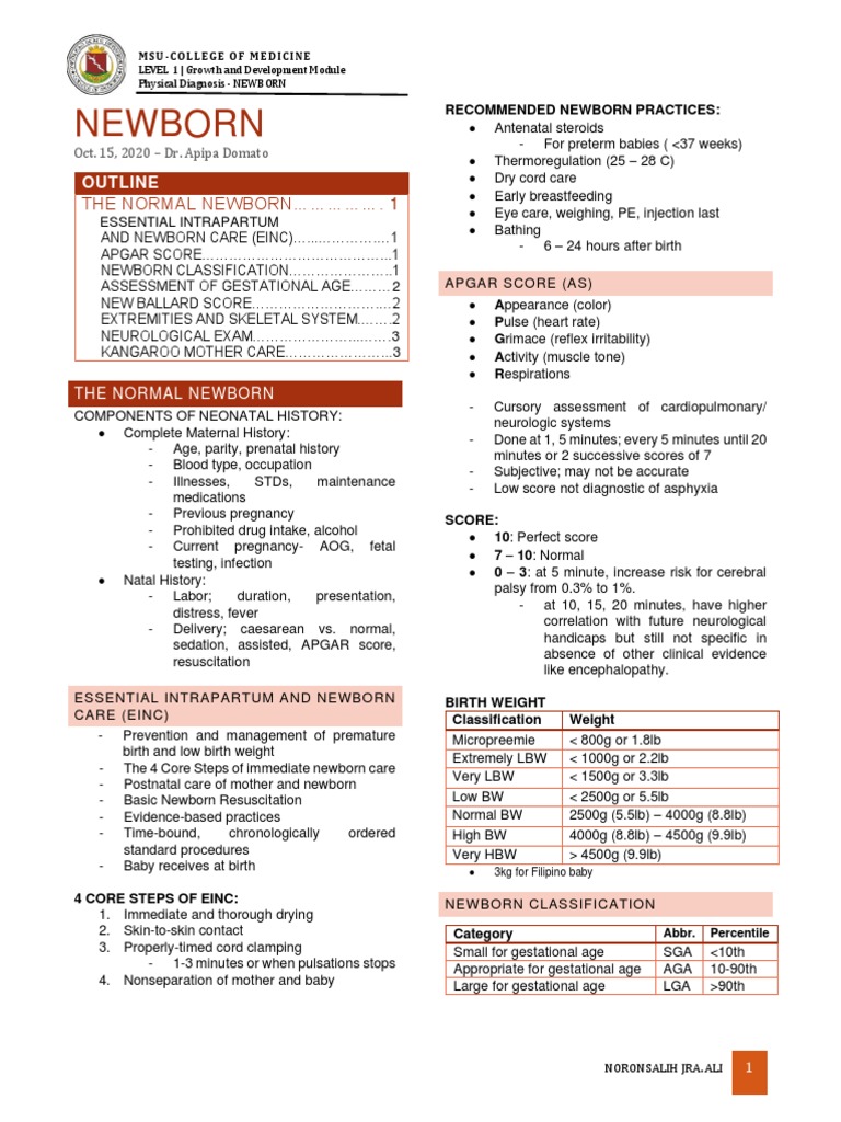 Newborn Assessment | PDF | Preterm Birth | Childbirth