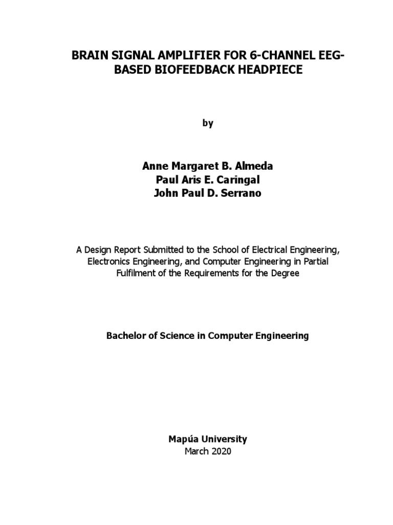 Brain Signal Amplifier For 6-Channel Eeg-Based Biofeedback Headpiece ...