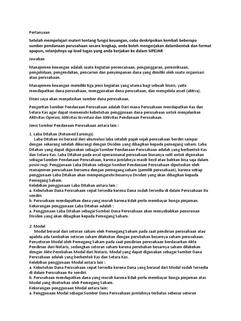 Sumber Pendanaan Perusahaan Lengkap | PDF