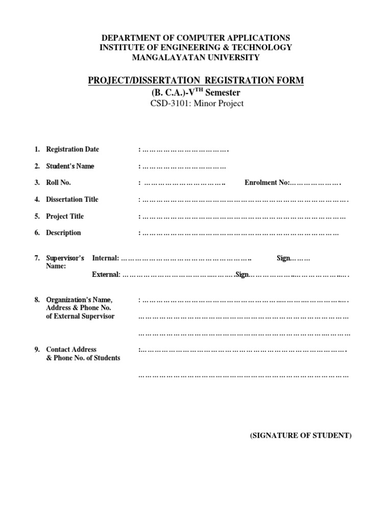 BCA Project Registration Form | PDF | Computers