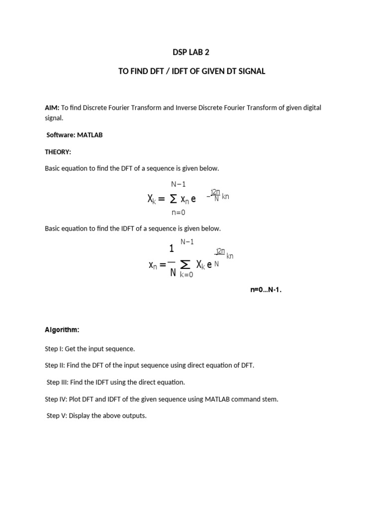 DSP Lab 2 To Find DFT / Idft of Given DT Signal | PDF | Teaching Methods & Materials