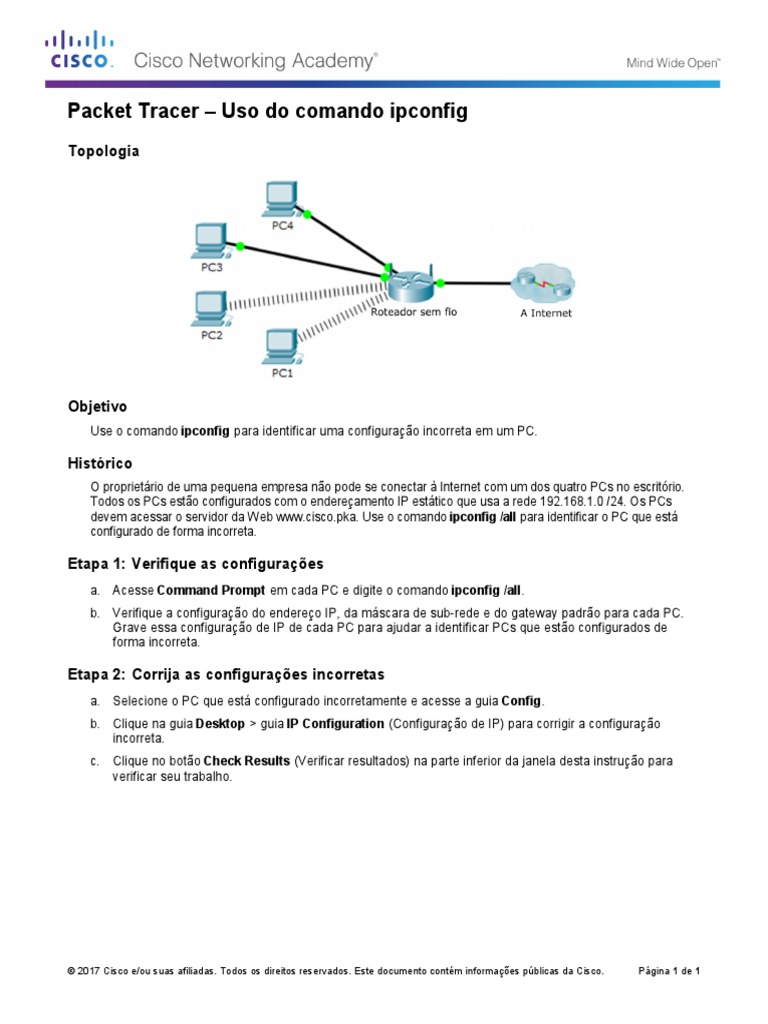 9.2.2.2 Packet Tracer - Using The Ipconfig Command | PDF