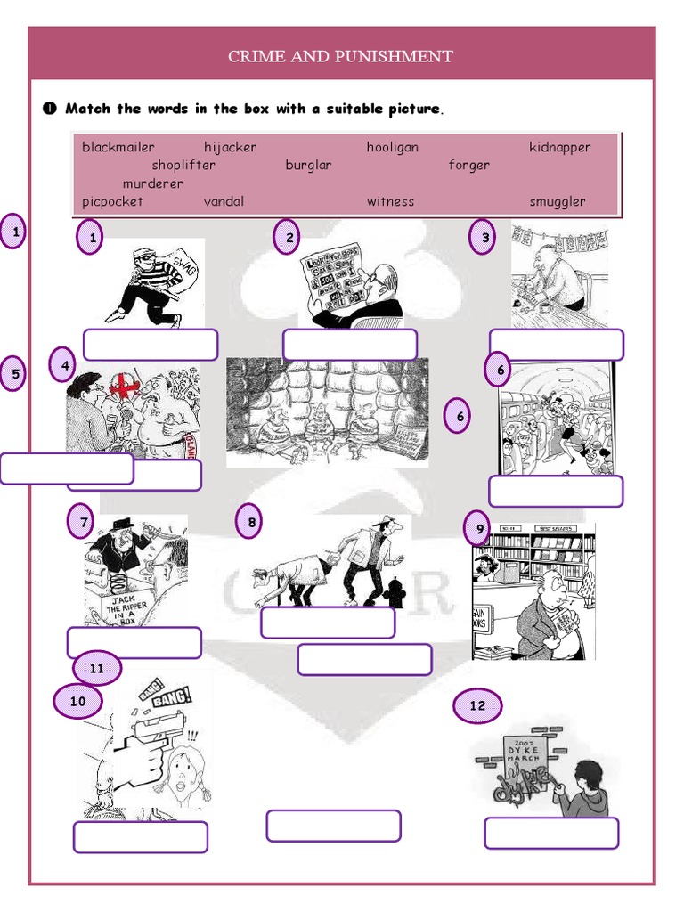 Crime and Punishment: Match The Words in The Box With A Suitable ...