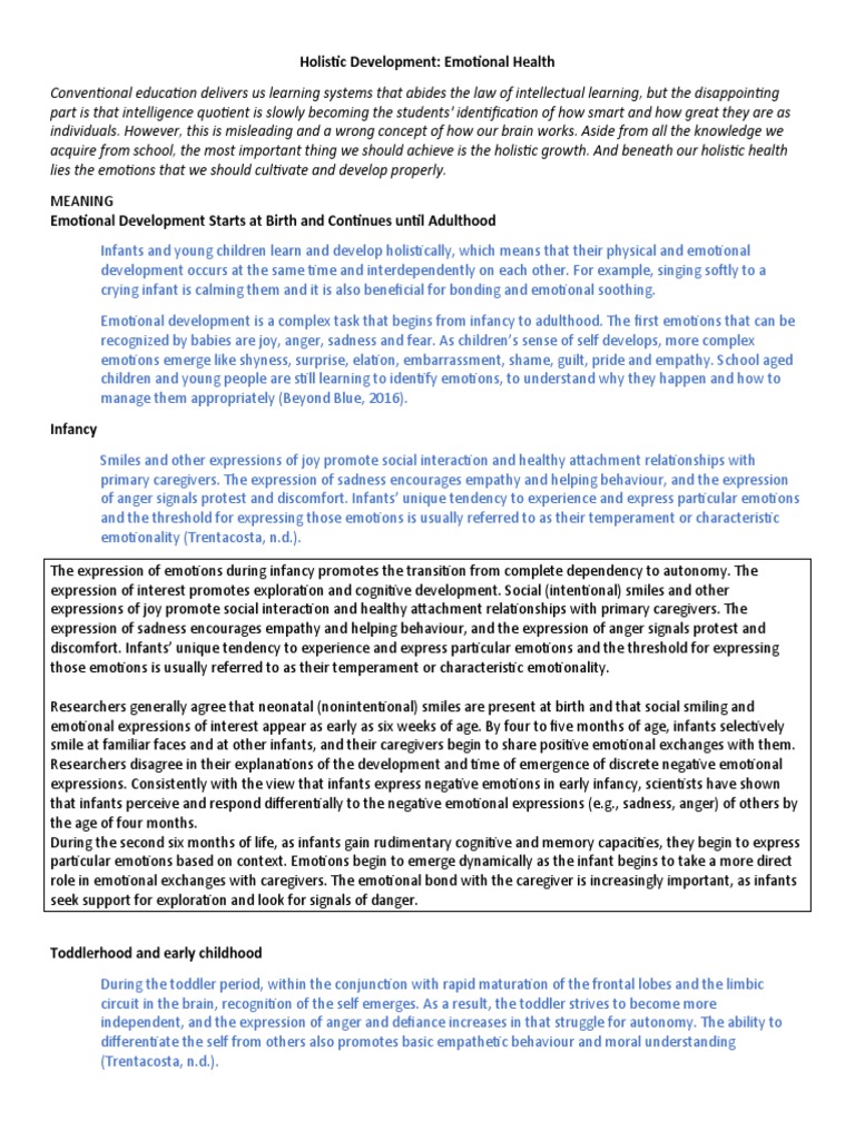 Emotional Health in Holistic Development | PDF | Adolescence | Emotions