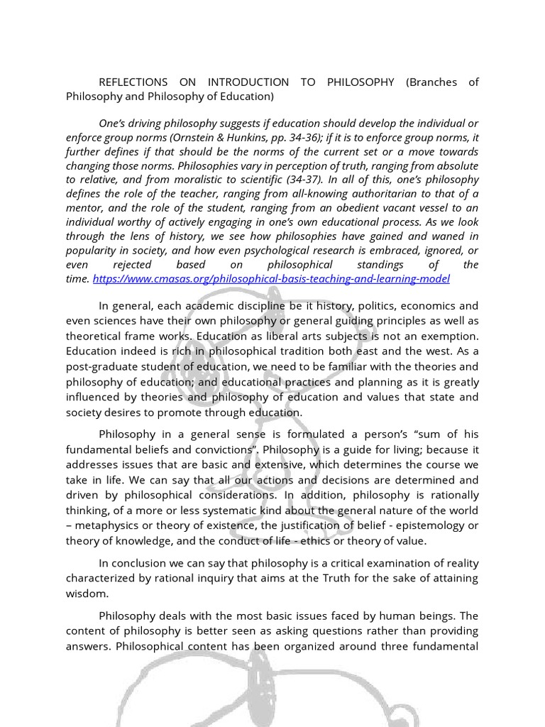 Reflections On Philosophy of Education | PDF | Epistemology | Metaphysics