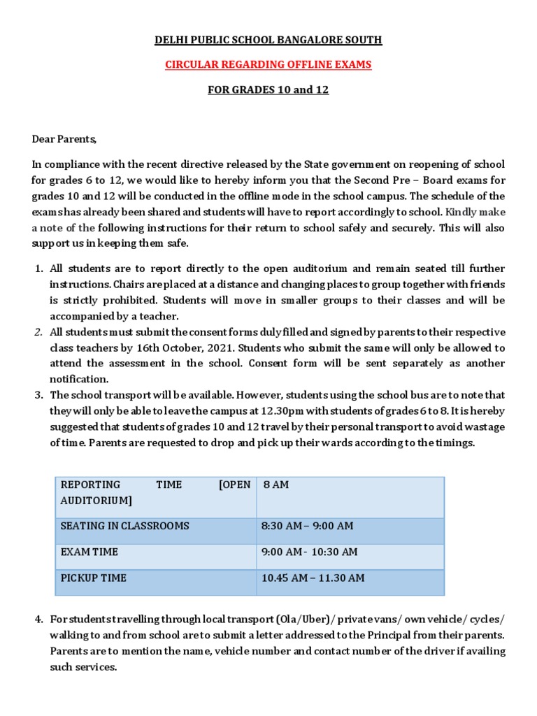 Offline Exam Guidelines for Grades 10 & 12 | PDF | Classroom | Health ...