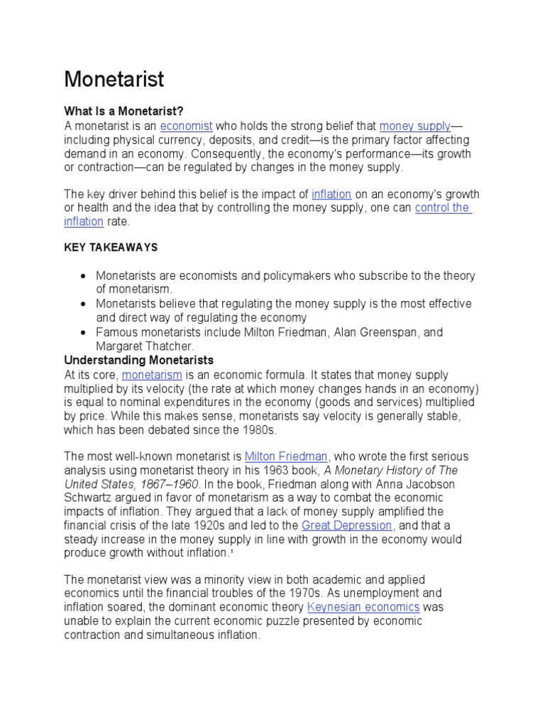 Monetarist: What Is A Monetarist? | PDF | Monetarism | Inflation