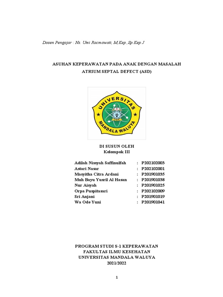 Kel Iii Asuhan Keperawatan Pada Pasien Dengan Masalah Asd-2 | PDF