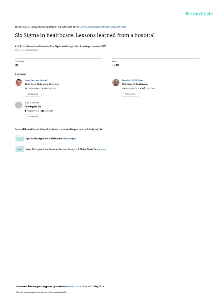 Six Sigma in Healthcare Lessons Learned From A Hos | PDF | Six Sigma ...