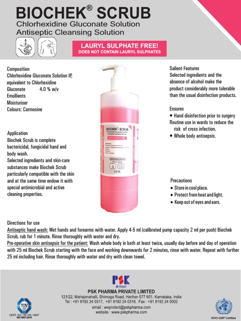 Biochek Scrub: Chlorhexidine Gluconate Solution Antiseptic Cleansing ...