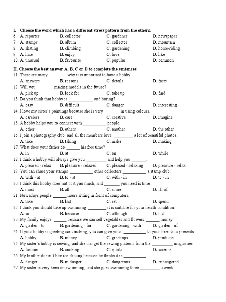 Homework Grade 7 Unit 1 Lesson 6 | PDF | Hobbies