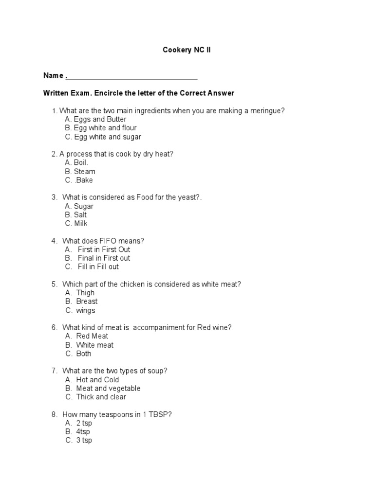 Preparing for the Cookery NC II Certification: A Study Guide Containing ...