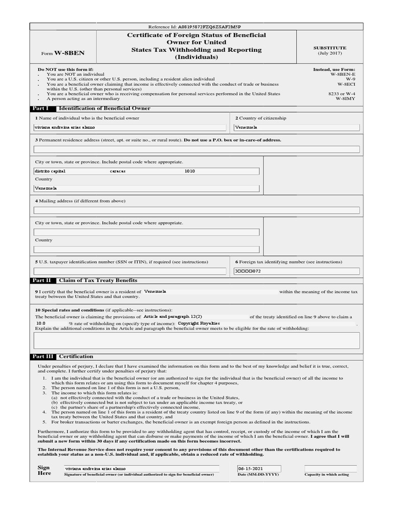 Certificate of Foreign Status of Beneficial Owner For United States Tax ...
