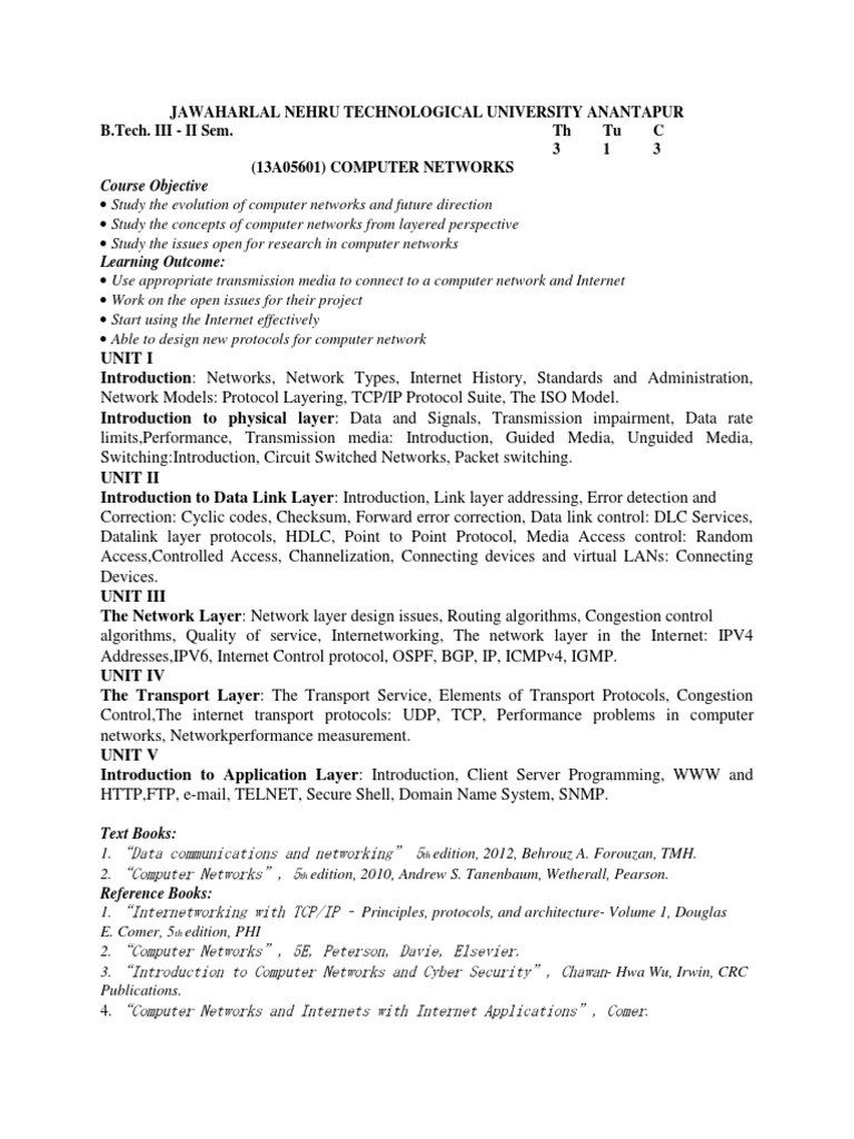 JNTU Anantapur Computer Networks Course Overview | PDF | Network Topology | Internet Protocol Suite