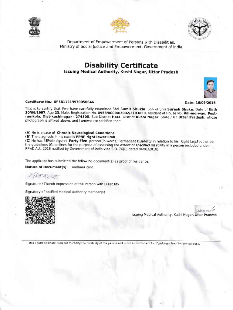 Disability Certificate: Medical Kushi Nagar, Pradesh | PDF | Politics ...