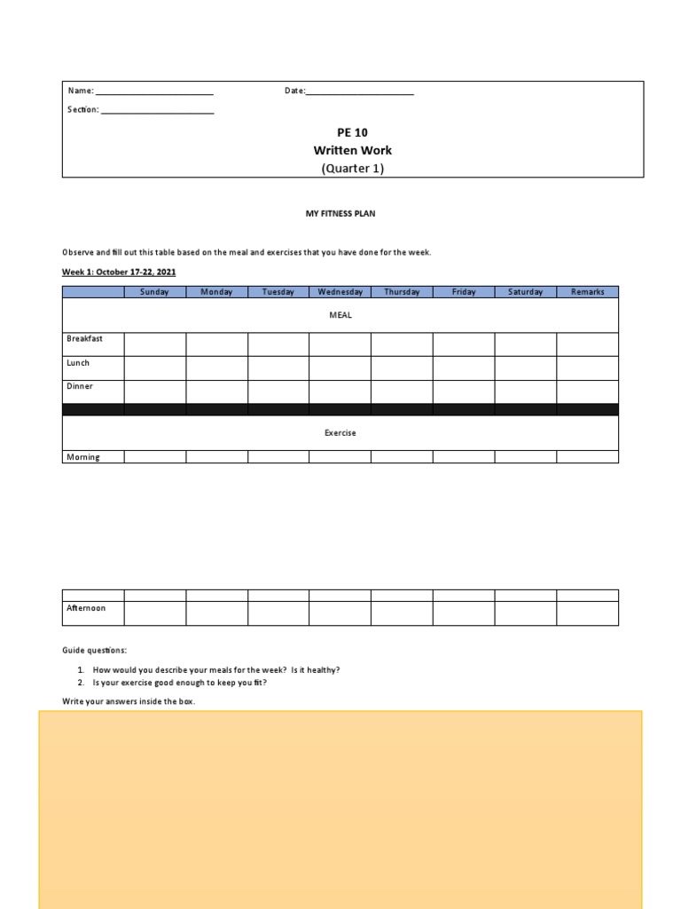 PE 10 Written Work: (Quarter 1) | PDF