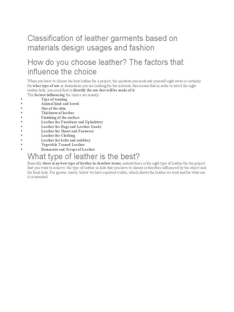 Classification of Leather Garments Based On Materials Design Usages and ...