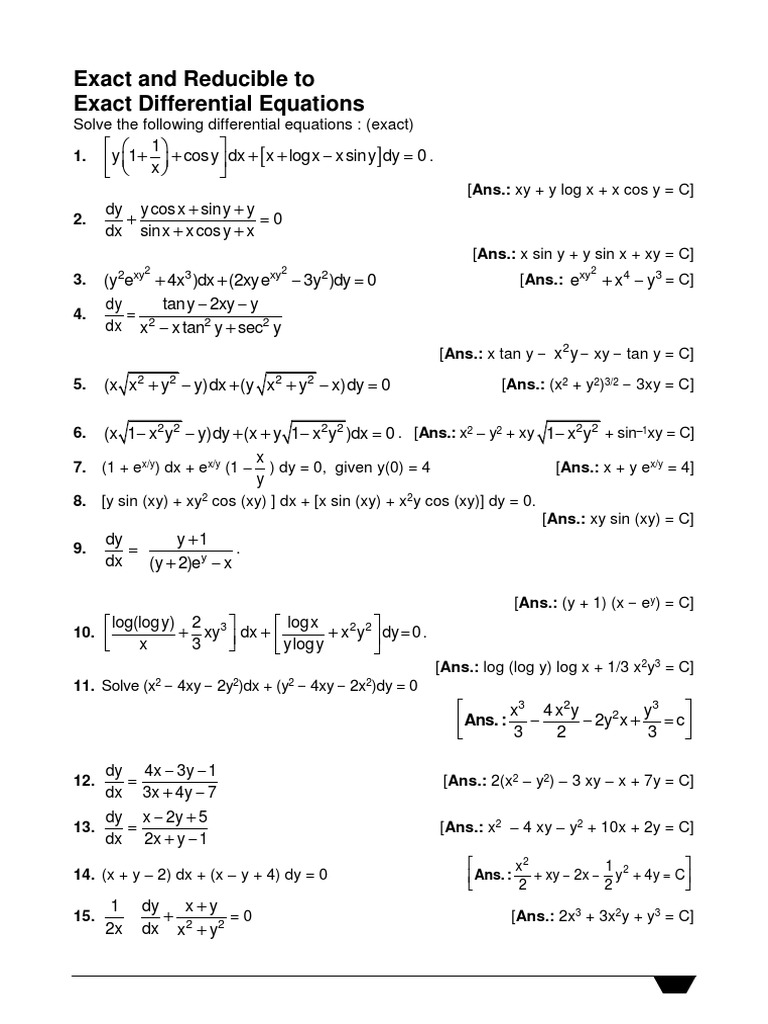 DE (Exact and Reducible To Exact) | PDF | Equations | Mathematical Objects