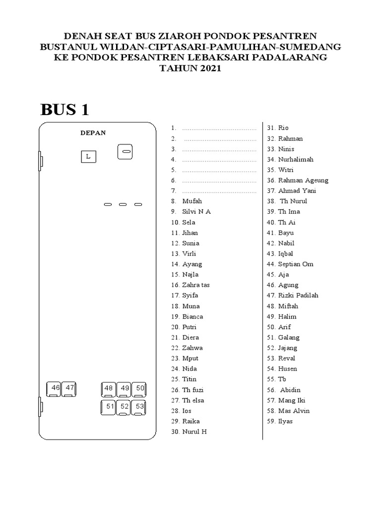 Denah Seat Bus 59 | PDF