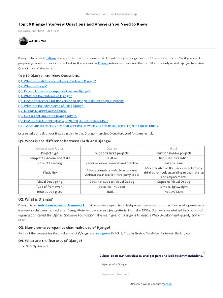 Top 50 Django Interview Questions and Answers - Edureka | Download Free PDF | Inheritance ...