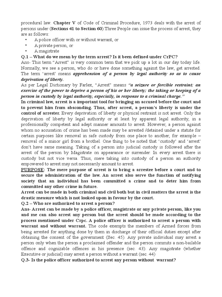 An In-Depth Analysis of the Legal Provisions Regarding Arrest Under the ...