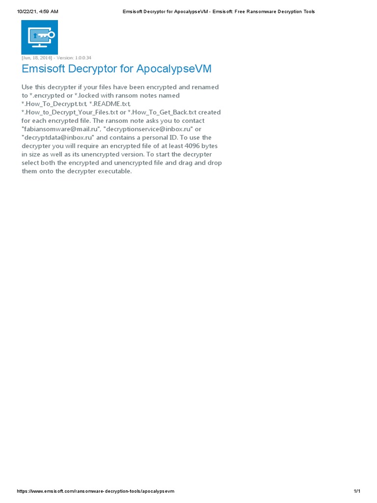 Emsisoft Decryptor For ApocalypseVM - Emsisoft - Free Ransomware ...