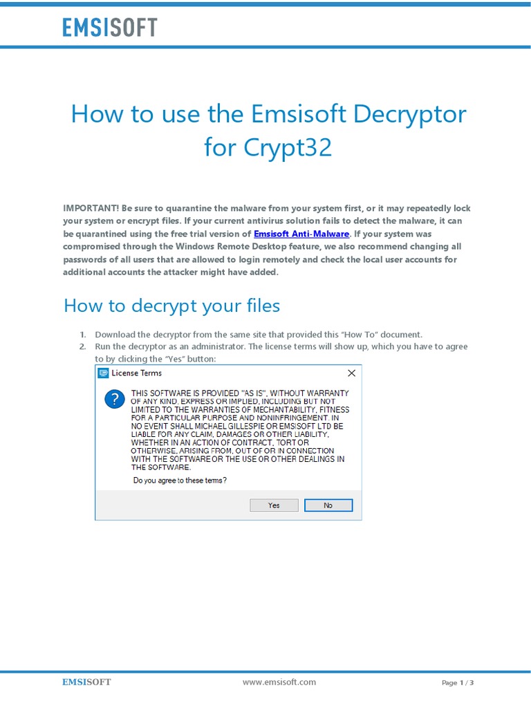 How To Use The Emsisoft Decryptor For Crypt32 | PDF | Malware | Encryption