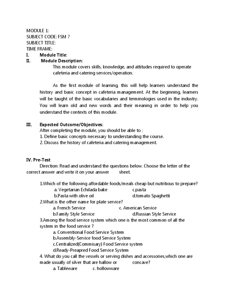 Module 1 Cafeteria Pdf Cafeteria Restaurants