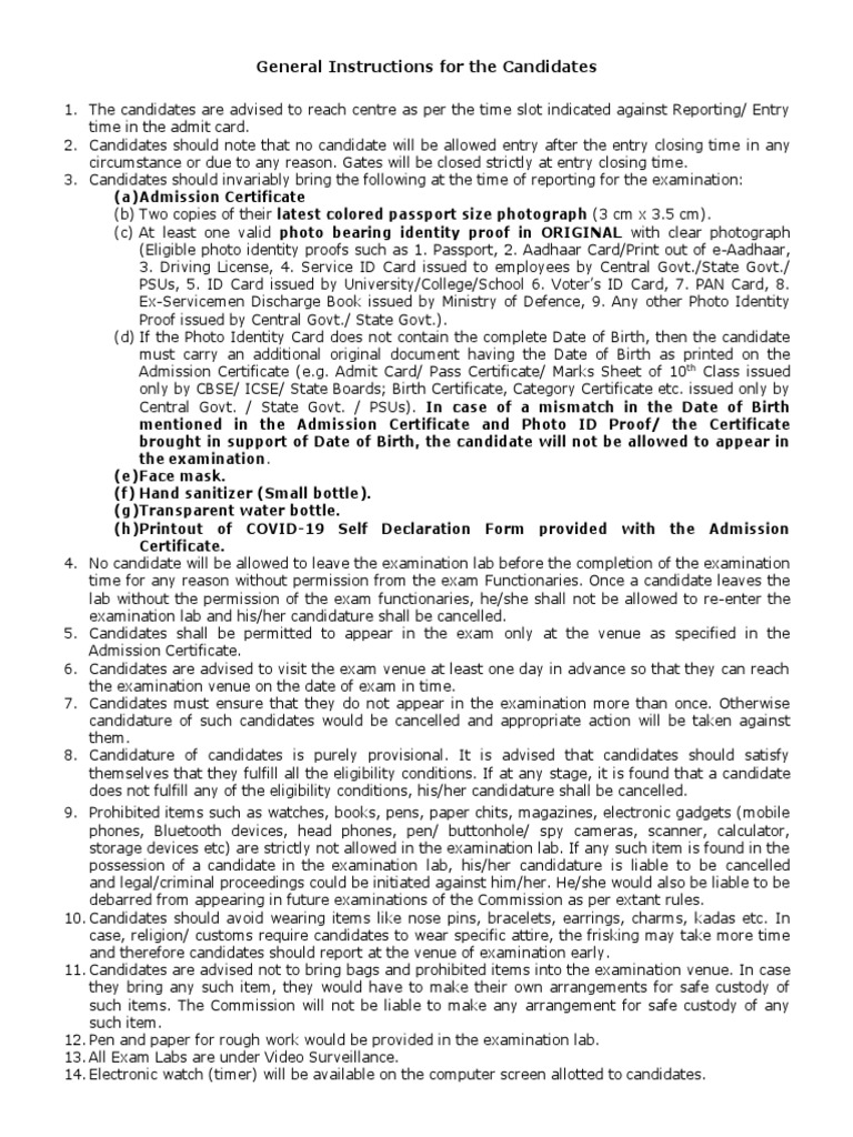 Instruction For MTS 2020 | PDF | Identity Document