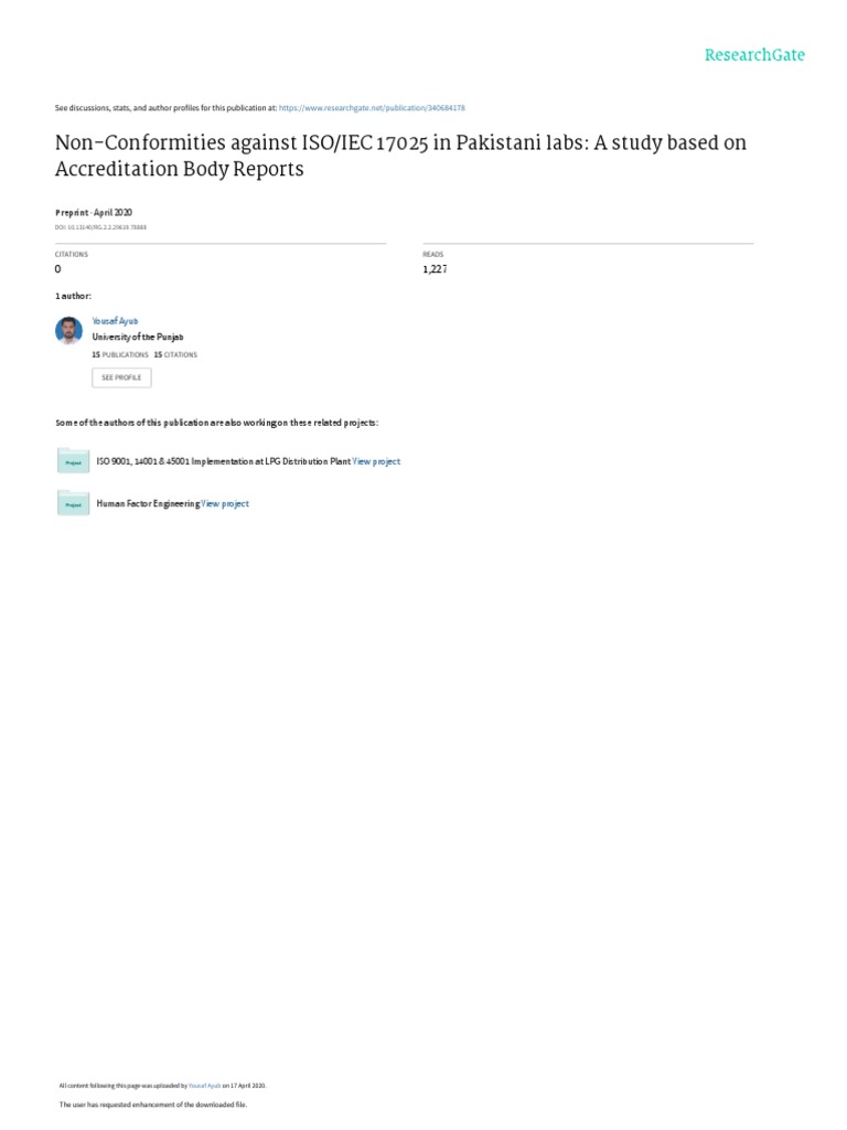 Non-Conformities Against ISO/IEC 17025 in Pakistani Labs: A Study Based On Accreditation Body ...