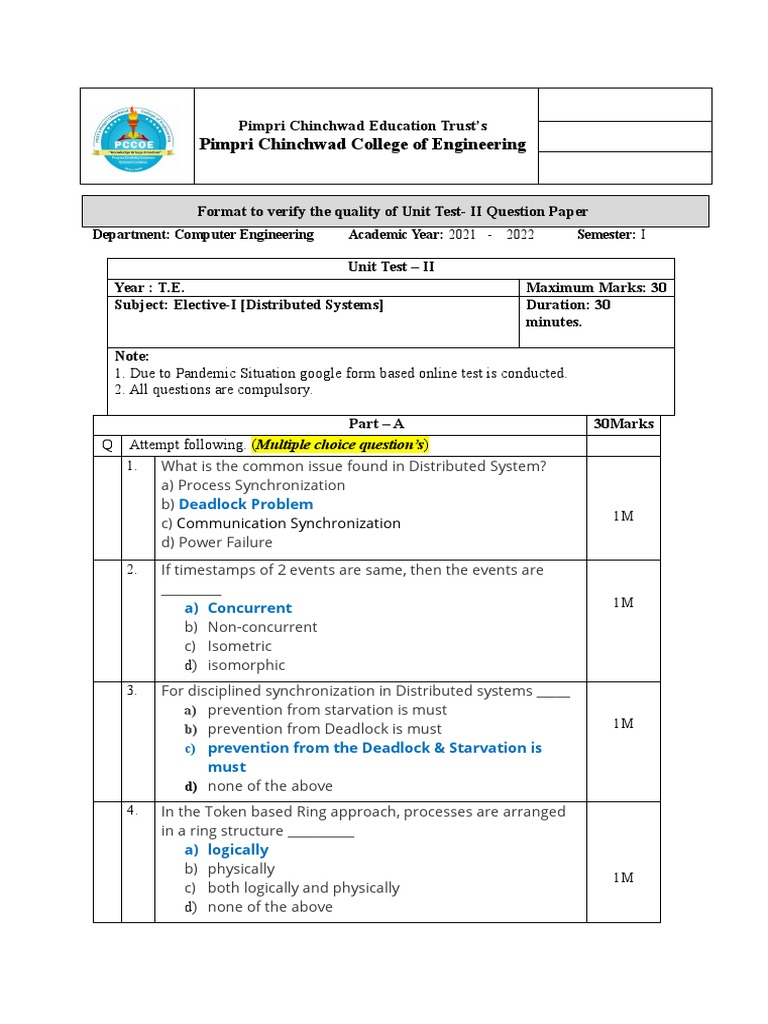 Unit Test II: Distributed Systems Questions | PDF | Process (Computing ...