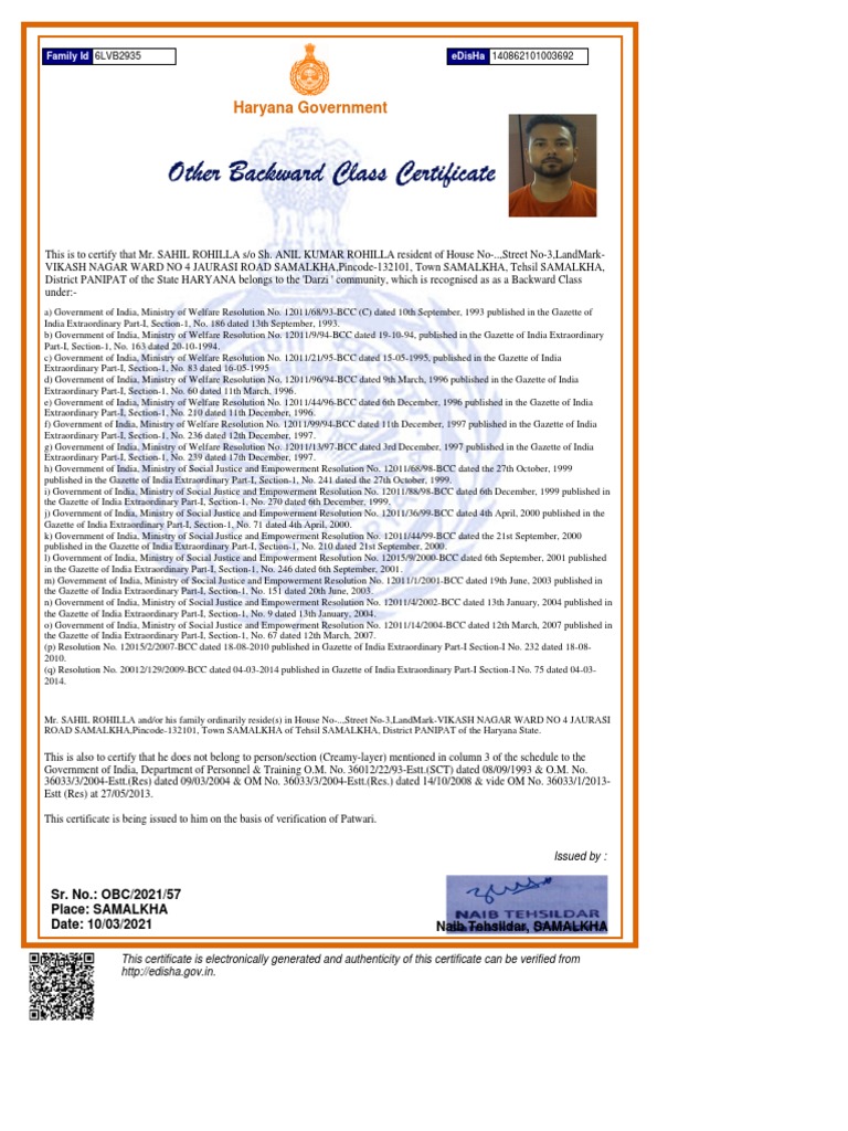 Haryana Government: Family Id Edisha | PDF | Politics Of India | Government