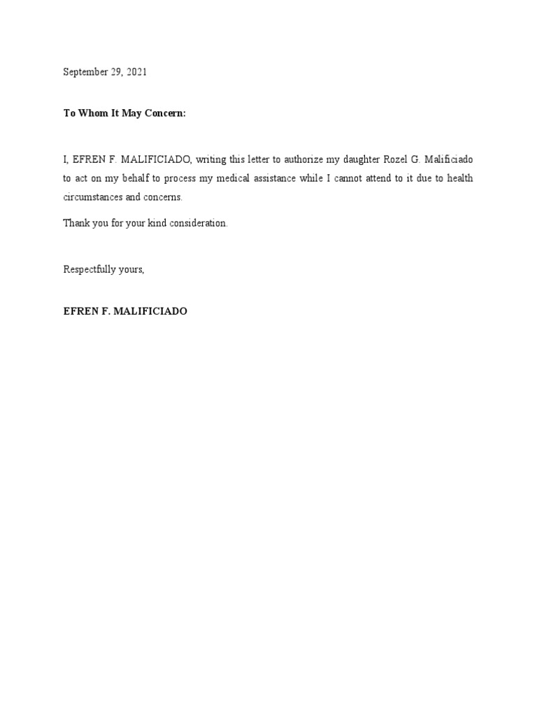 Authorization Letter For Medical Assistance | PDF