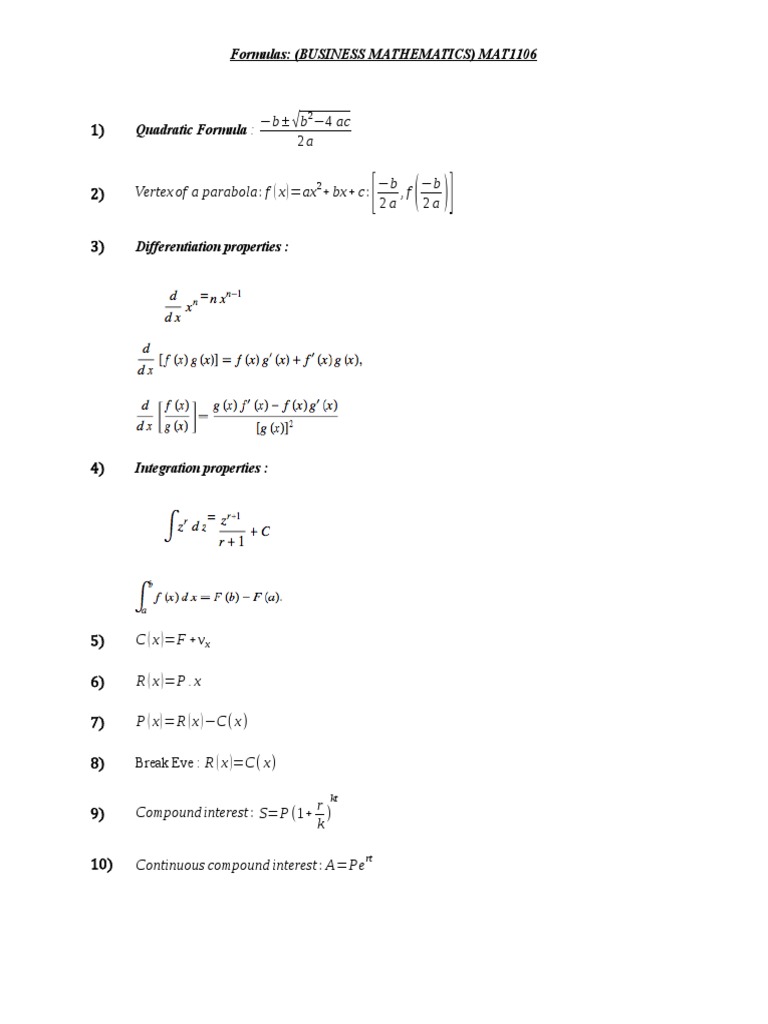 Business Math Formulas Guide | PDF | Compound Interest | Mathematics