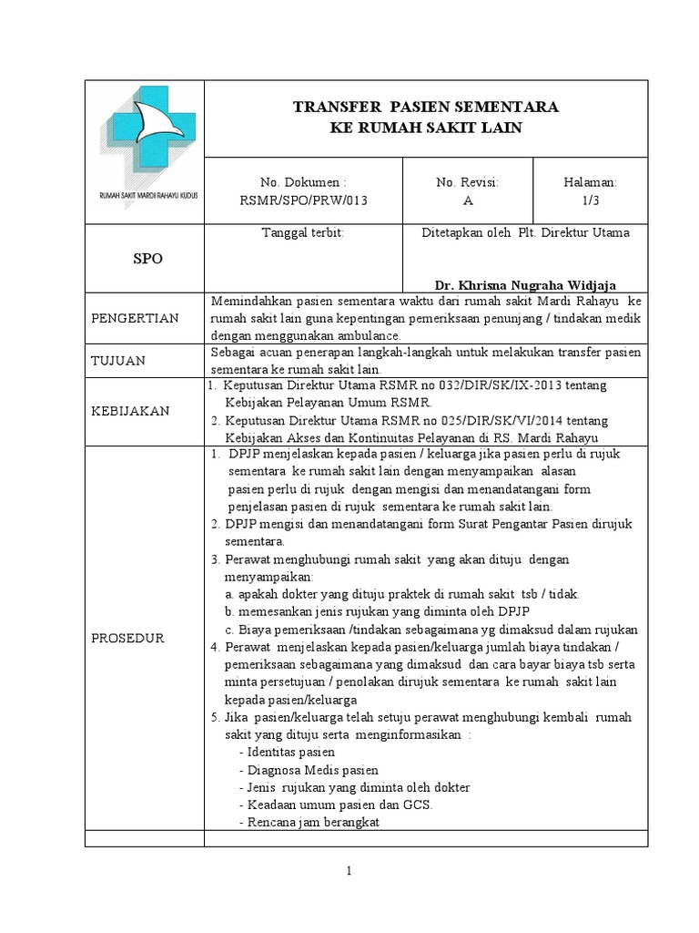 Spo Transfer Pasien Sementara | PDF