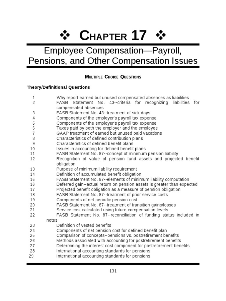 Employee Compensation-Payroll, Pensions, and Other Compensation Issues ...