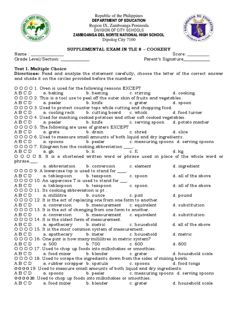 TLE8 Q1 W1-3 Cookery | PDF | Teaspoon | Cooking