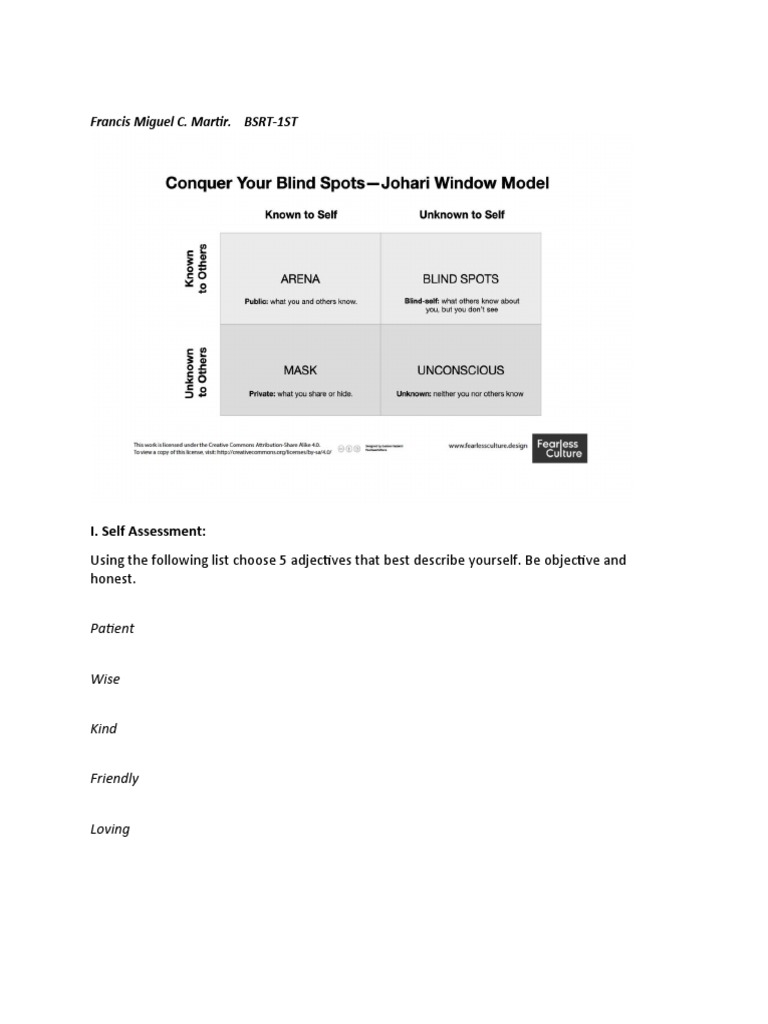 Johari Window Group Activity | PDF