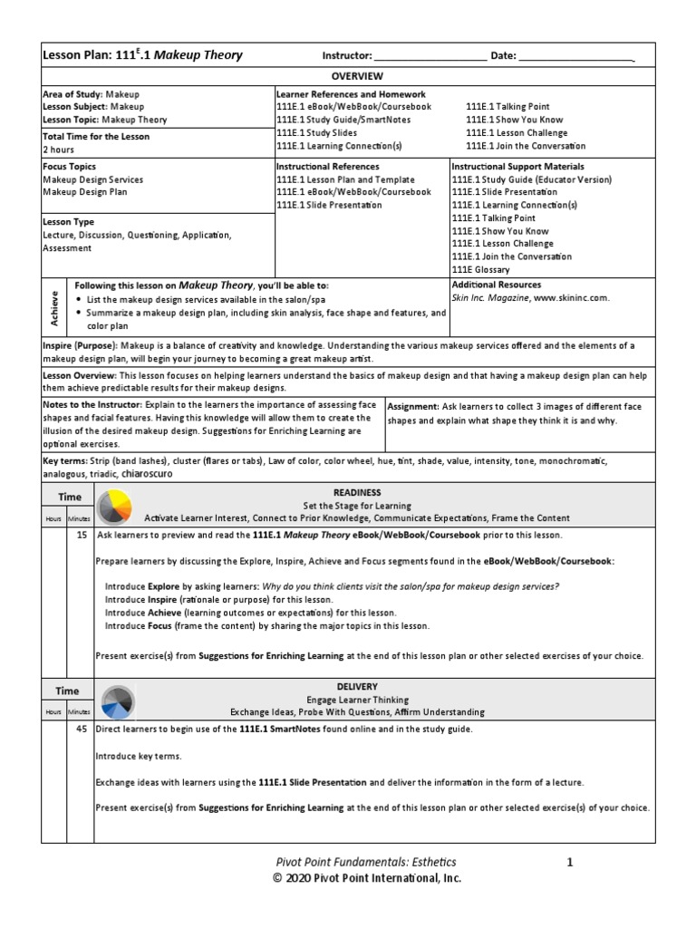 Lesson Plan: 111 .1 Makeup Theory: Instructor: - Date | PDF | Learning ...