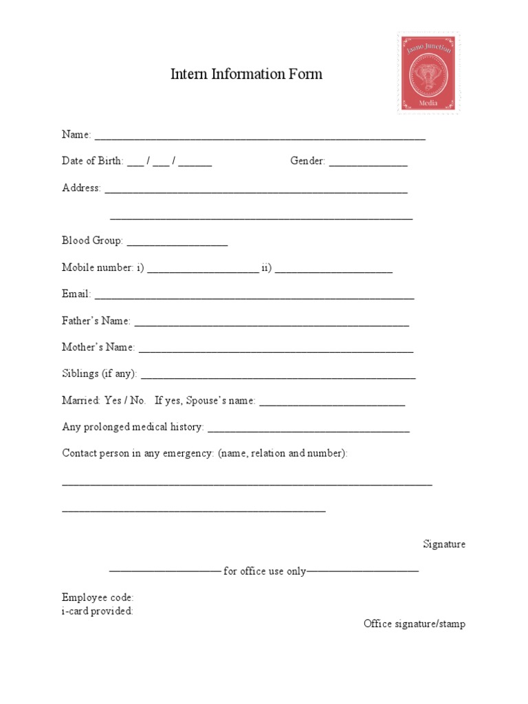 Intern Information Form Jaano Junction | PDF