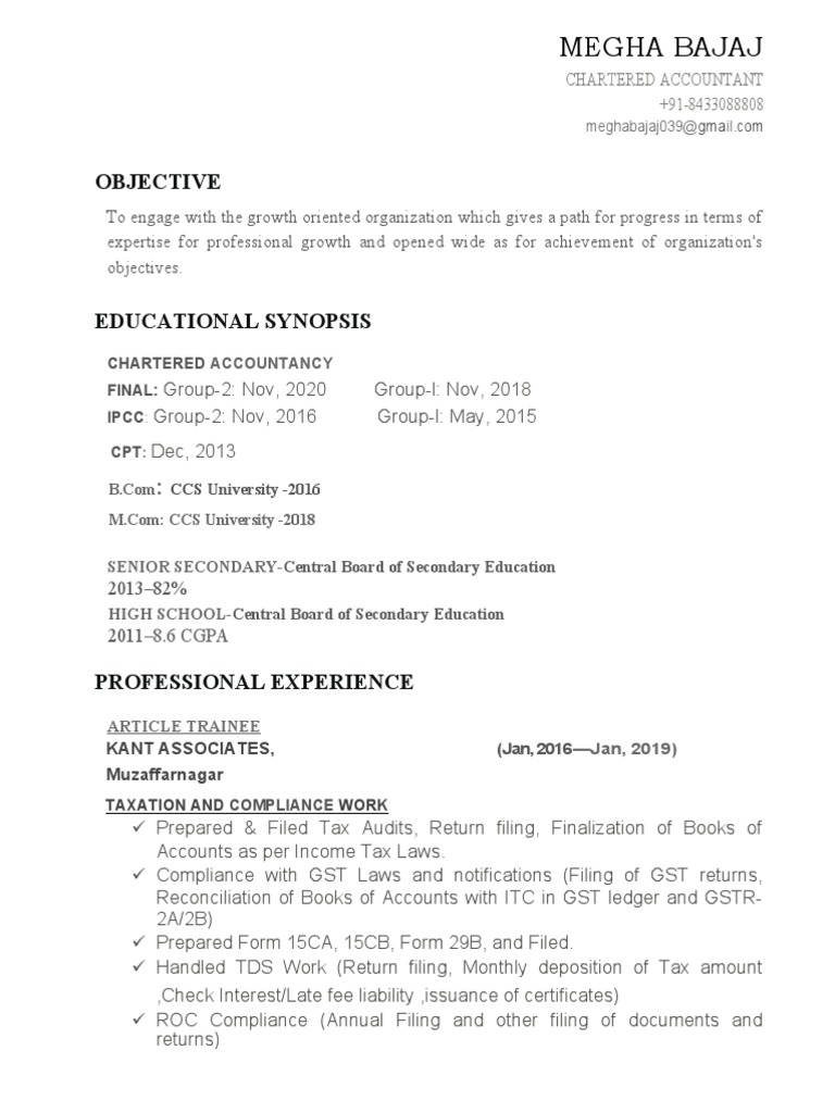 Megha New CV | PDF | Audit | Accounting