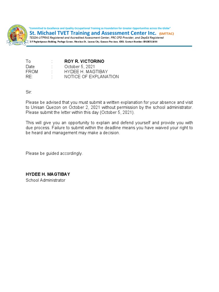 Letter of Explanation | PDF