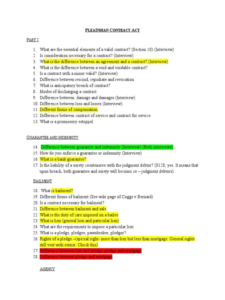 List of Questions | Download Free PDF | Guarantee | Civil Law (Legal System)