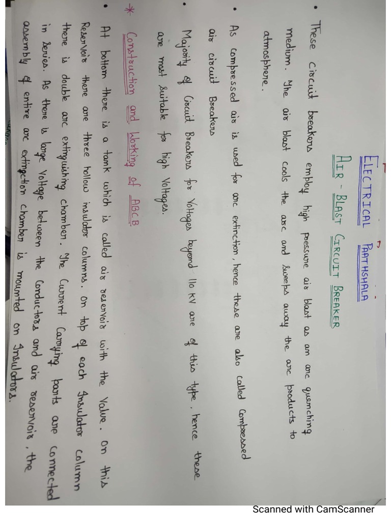 Air Blast Circuit Breaker Handwritten Notes 1 | PDF