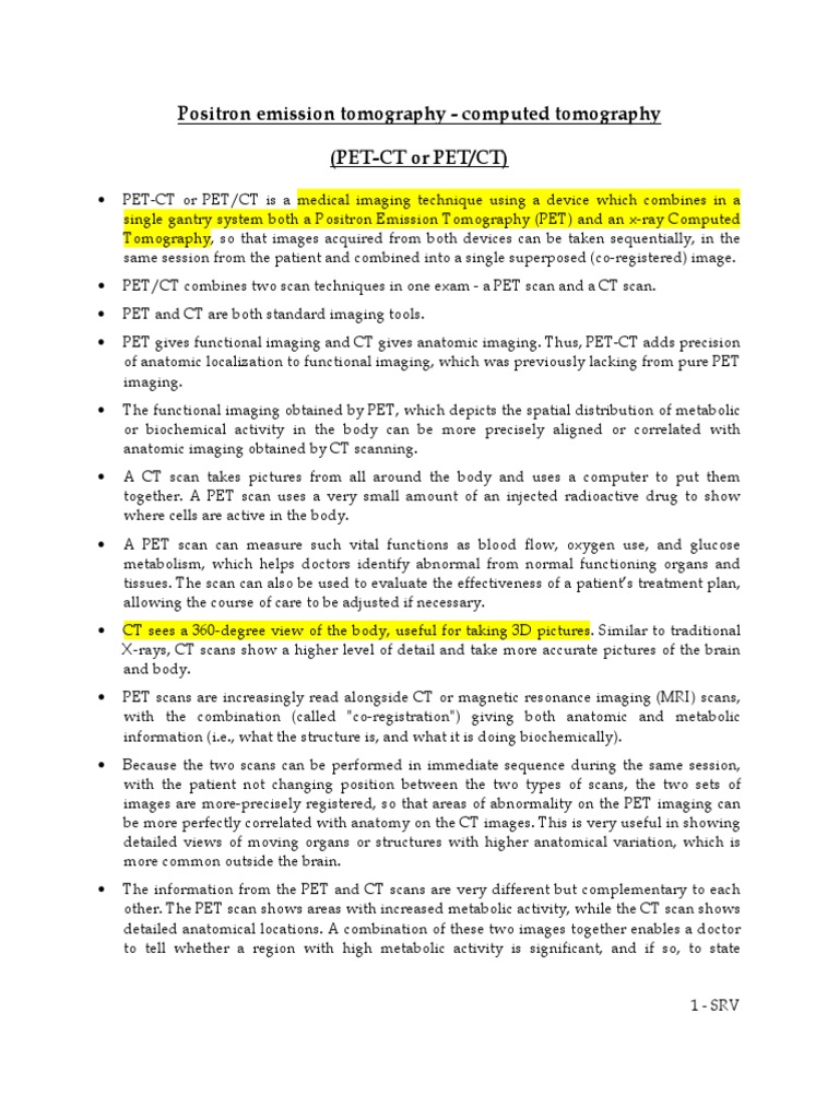 Notes On PET-CT - Final | PDF | Positron Emission Tomography | Ct Scan